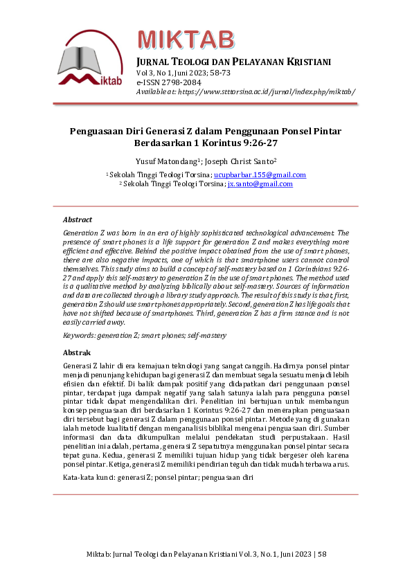 (PDF) Penguasaan Diri Generasi Z dalam Penggunaan Ponsel Pintar Berdasarkan 1 Korintus 9:26-27 ...