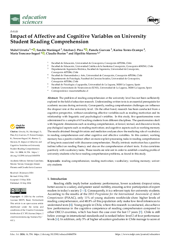 (PDF) Impact of Affective and Cognitive Variables on University Student Reading Comprehension
