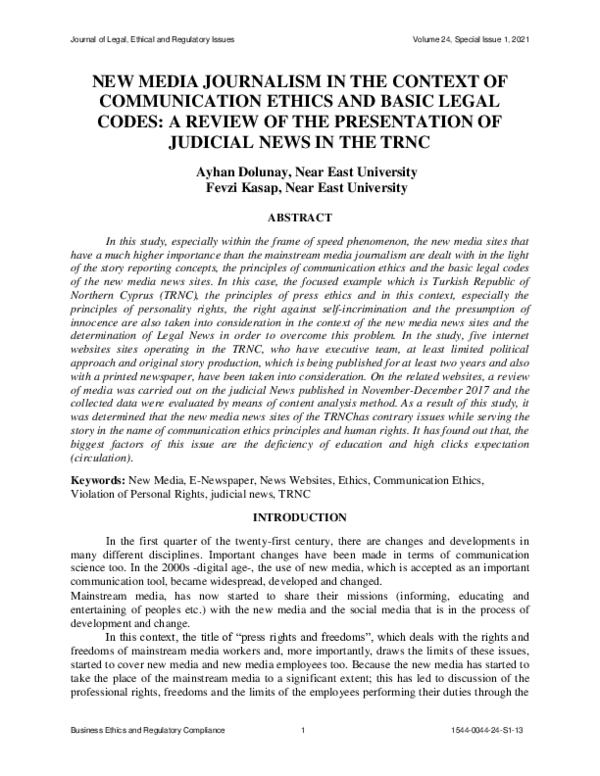 (PDF) New Media Journalism in the Context of Communication Ethics and ...