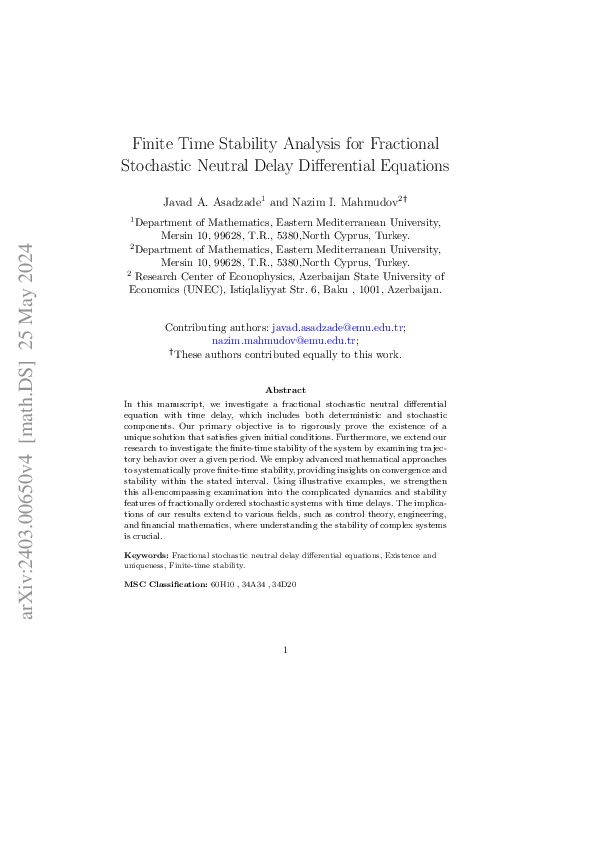 (PDF) Finite Time Stability Analysis for Fractional Stochastic Neutral ...