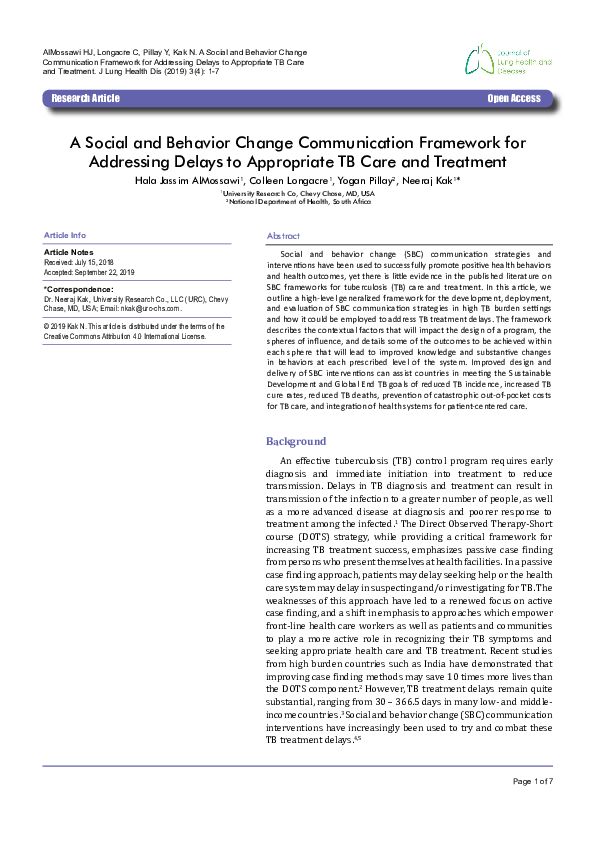 (PDF) A Social and Behavior Change Communication Framework for ...