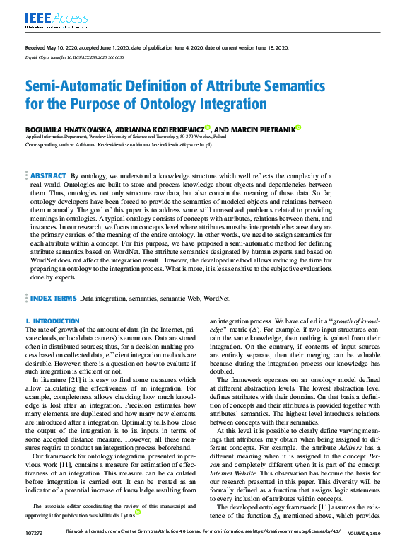 (PDF) Semi-Automatic Definition of Attribute Semantics for the Purpose of Ontology Integration