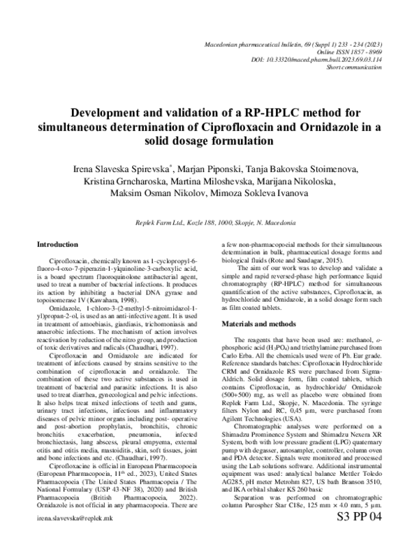 Pdf Development And Validation Of A Rp Hplc Method For Simultaneous Determination Of