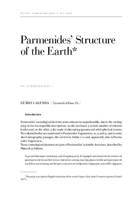(PDF) Parmenides’ Structure of the Earth