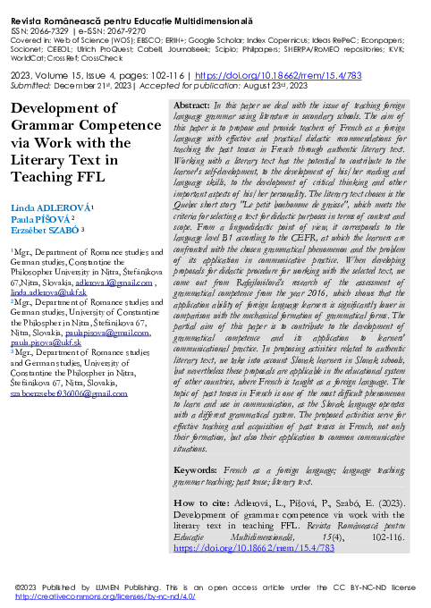 (PDF) Development of Grammar Competence via Work with the Literary Text ...