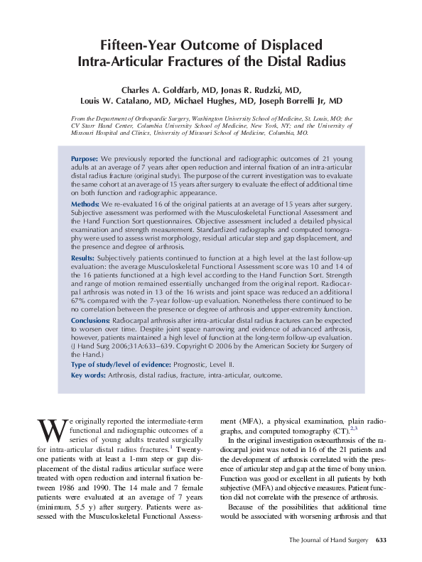 (PDF) Fifteen-Year Outcome of Displaced Intra-Articular Fractures of the Distal Radius | Jonas ...