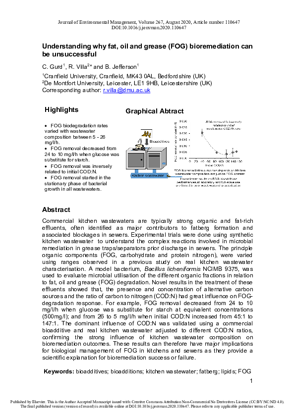 (PDF) Understanding why fat, oil and grease (FOG) bioremediation can be ...