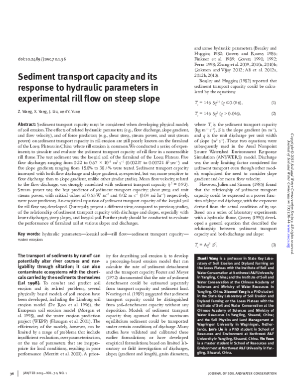 (PDF) Sediment transport capacity and its response to hydraulic ...