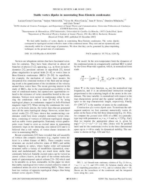 (PDF) Stable vortex dipoles in nonrotating Bose-Einstein condensates