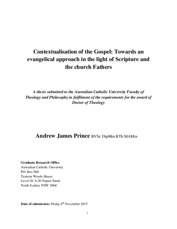 Pdf Contextualisation Of The Gospel Towards An Evangelical Approach In The Light Of Scripture