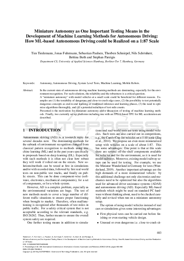 Pdf Miniature Autonomy As One Important Testing Means In The