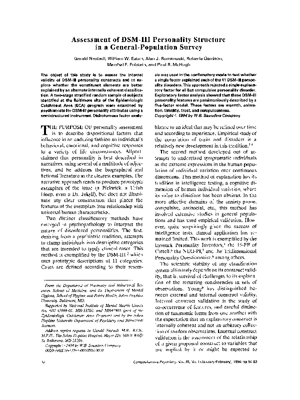 (PDF) Assessment of DSM-III personality structure in a general ...