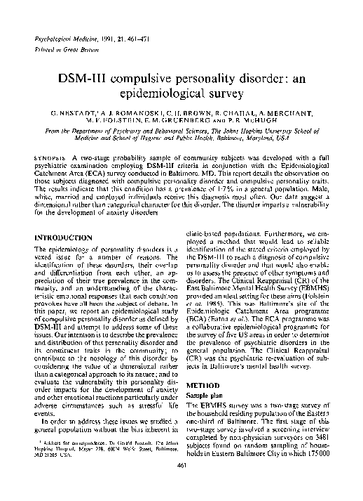 (PDF) DSM-III compulsive personality disorder: an epidemiological survey