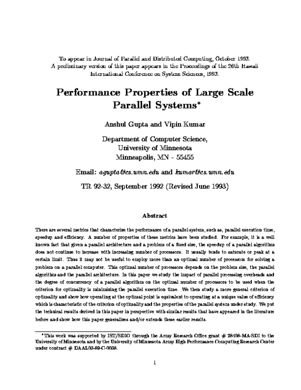 (PDF) Performance Properties of Large Scale Parallel Systems