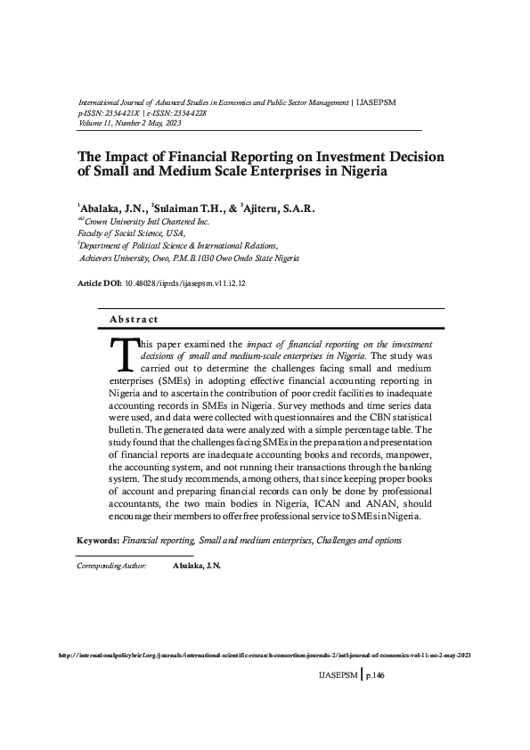 (PDF) The Impact of Financial Reporting on Investment Decision of Small and Medium Scale ...