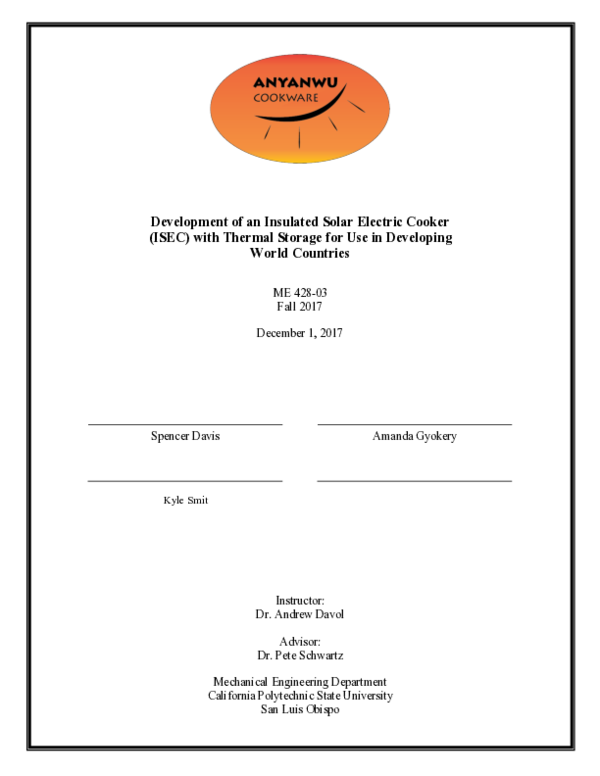 (PDF) Development of an Insulated Solar Electric Cooker (ISEC) with ...