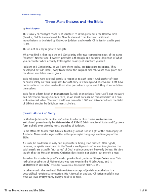 (PDF) Three Monotheisms and the Bible