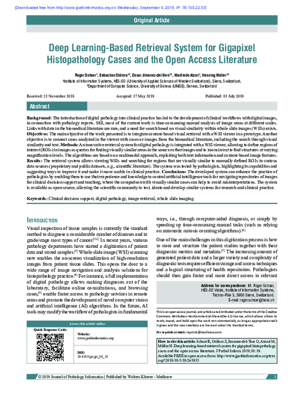 (PDF) Deep Learning Based Retrieval System for Gigapixel Histopathology Cases and Open Access ...