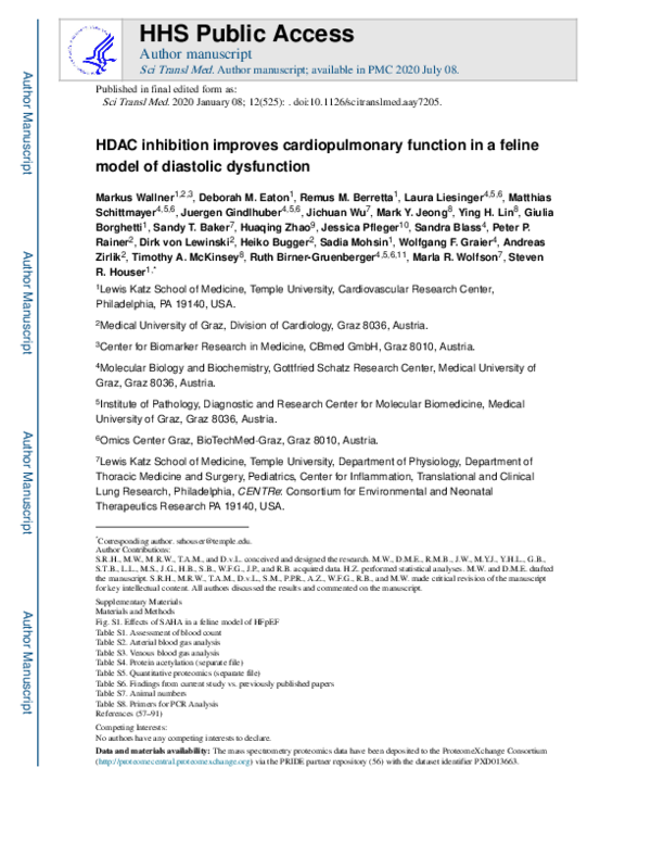 (PDF) HDAC inhibition improves cardiopulmonary function in a feline ...