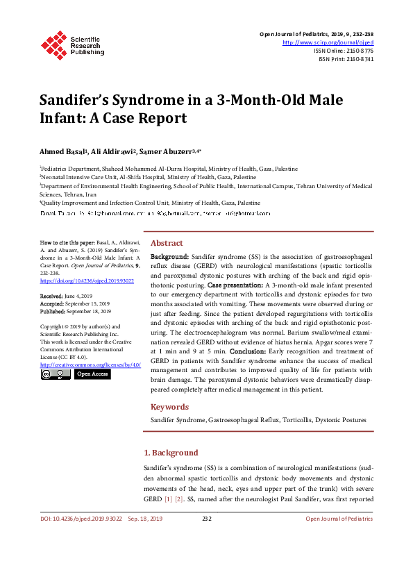 (PDF) Sandifer’s Syndrome in a 3-Month-Old Male Infant: A Case Report ...