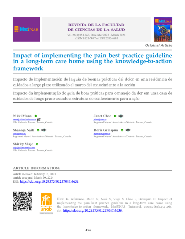 (PDF) Impact of implementing the pain best practice guideline in a long ...