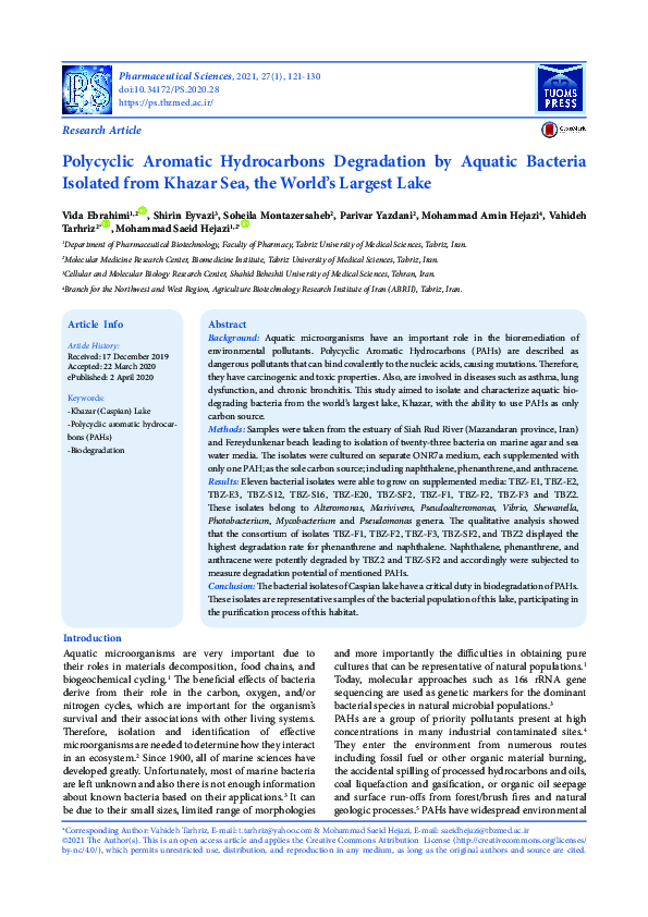 (PDF) Polycyclic Aromatic Hydrocarbons Degradation by Aquatic Bacteria Isolated from Khazar Sea ...