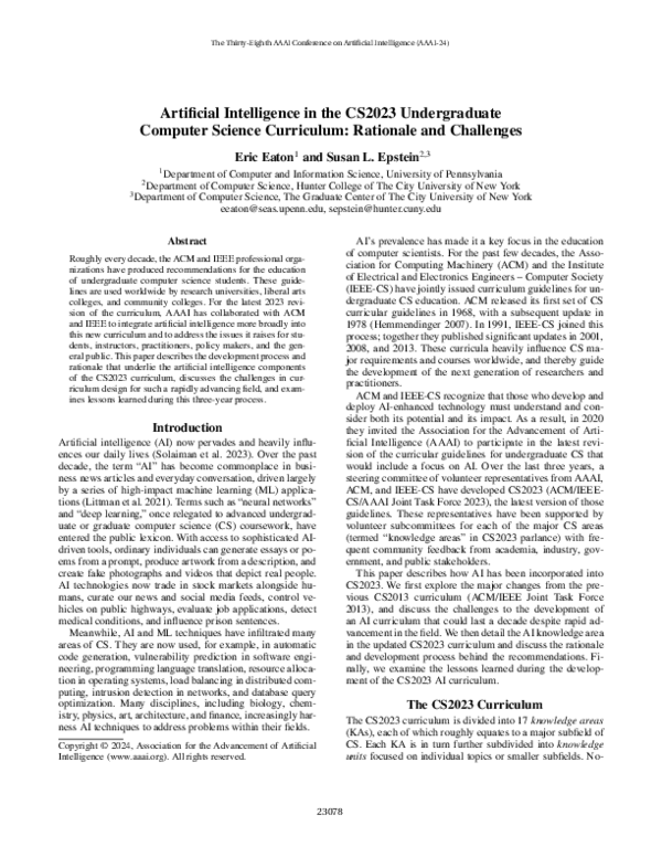 (PDF) Artificial Intelligence in the CS2023 Undergraduate Computer Science Curriculum: Rationale ...
