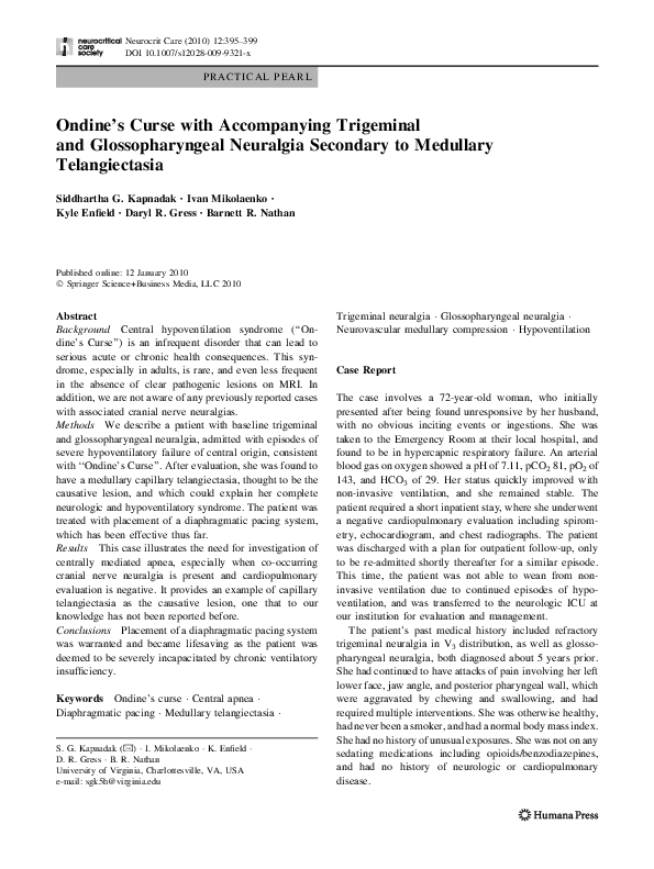 (PDF) Ondine’s Curse with Accompanying Trigeminal and Glossopharyngeal ...