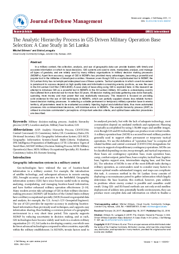 (PDF) The Analytic Hierarchy Process in GIS-Driven Military Operation Base Selection: A Case ...