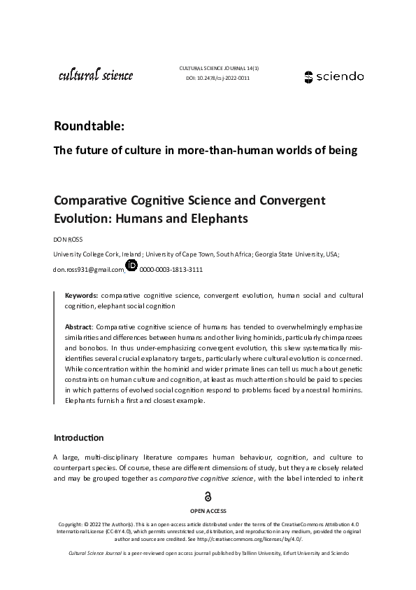 (PDF) Comparative Cognitive Science and Convergent Evolution: Humans ...