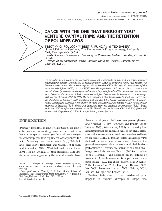 (PDF) Dance with the one that brought you? Venture capital firms and ...