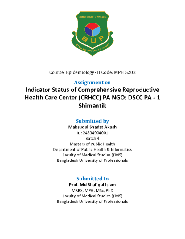 (PDF) Indicator Status of Comprehensive Reproductive Health Care Center (CRHCC) PA NGO: DSCC PA ...