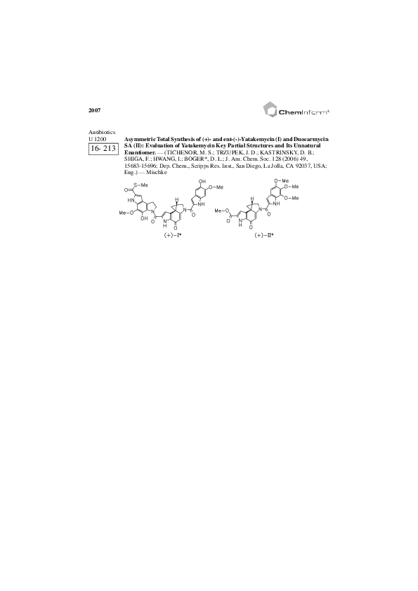 (PDF) Asymmetric Total Synthesis of (+)- and ent-(-)-Yatakemycin (I ...