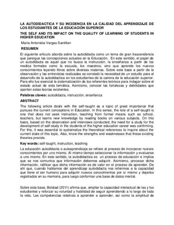 (PDF) La autodidáctica y su incidencia en la calidad del aprendizaje de ...