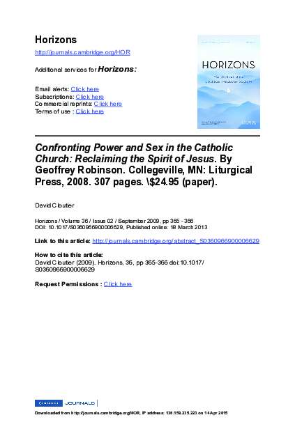 (PDF) Confronting Power and Sex in the Catholic Church: Reclaiming the Spirit of Jesus [Book Review]