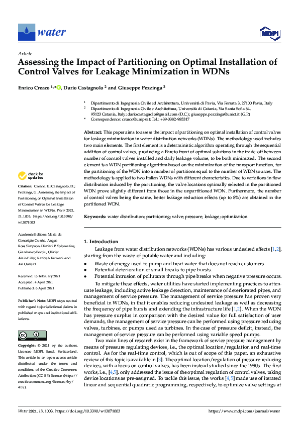 (PDF) Assessing the Impact of Partitioning on Optimal Installation of Control Valves for Leakage ...