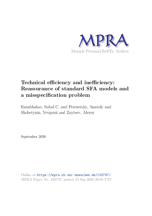 (PDF) Technical efficiency and inefficiency: Reassurance of standard ...