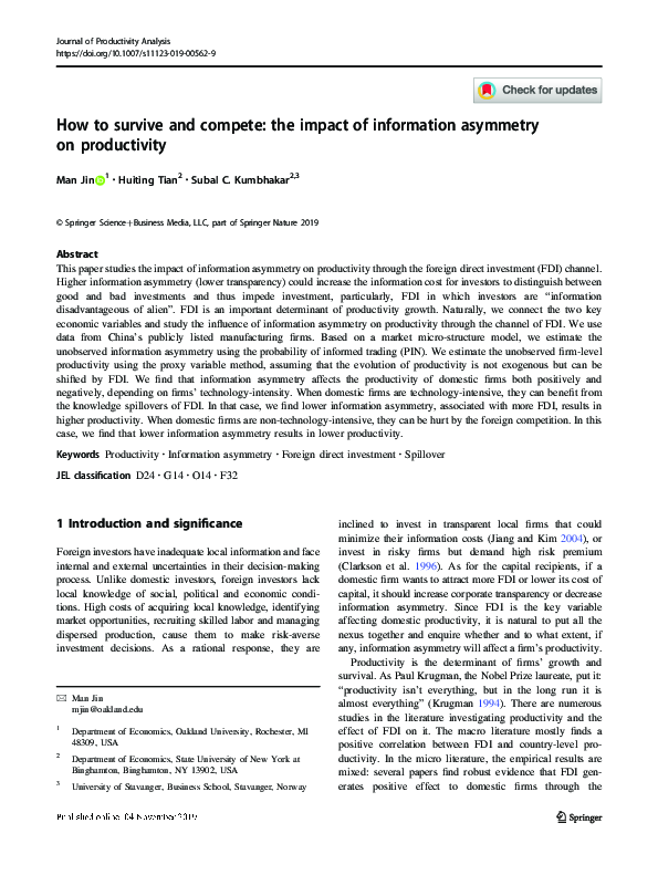 (PDF) How to survive and compete: the impact of information asymmetry on productivity
