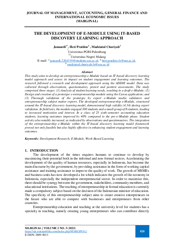 (PDF) E-Module Development of It-Based Discovery Learning Approach