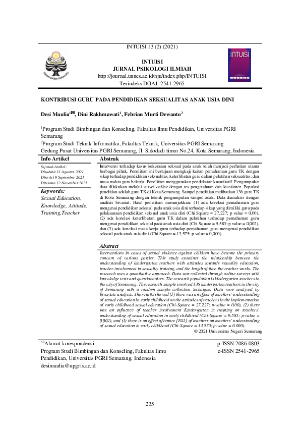 Kontribusi Guru pada Pendidikan Seksualitas Anak Usia Dini