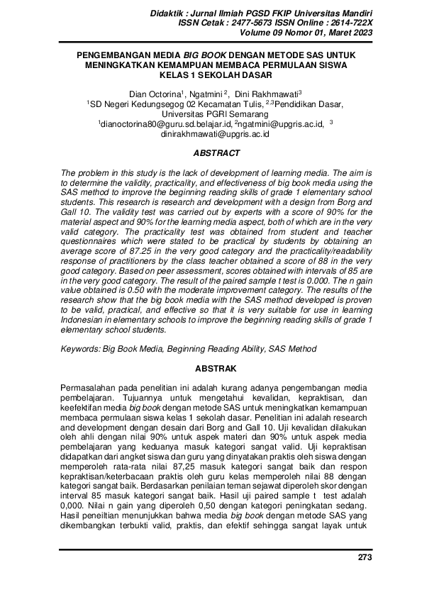 (PDF) Pengembangan Media Big Book Dengan Metode Sas Untuk Meningkatkan ...