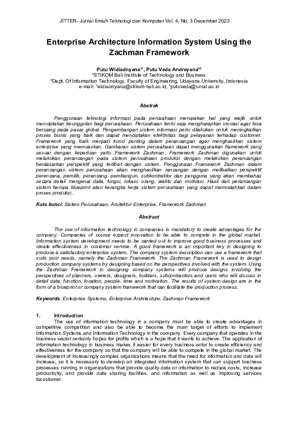 (PDF) Enterprise Architecture Information System Using the Zachman Framework