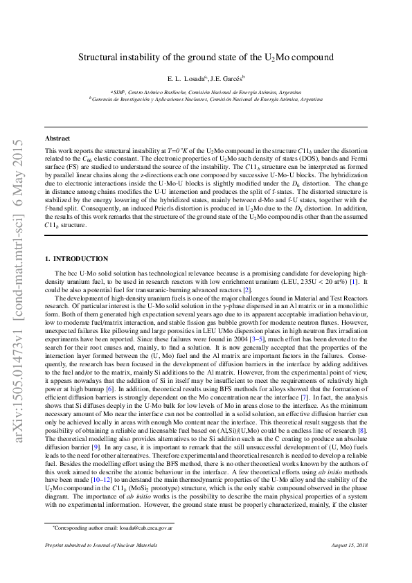 (PDF) Structural instability and ground state of the U2Mo compound ...