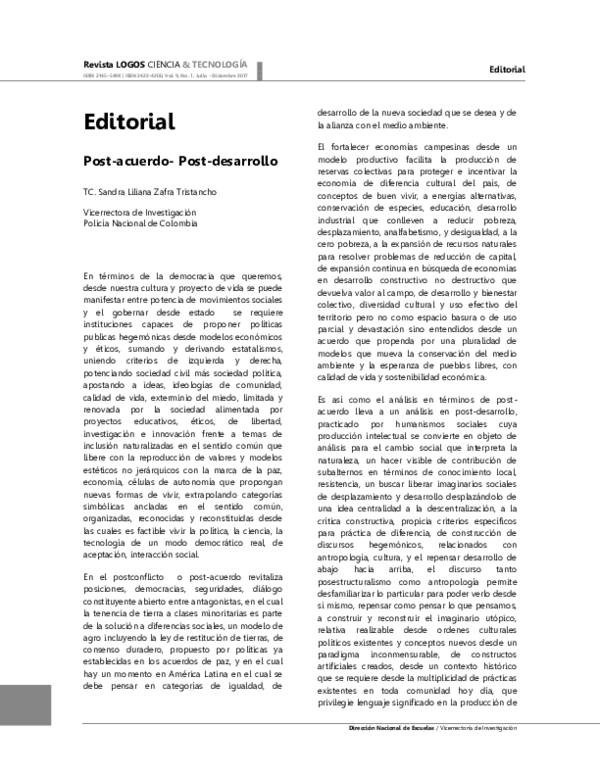 (PDF) Editorial: Post-acuerdo - Post-desarrollo
