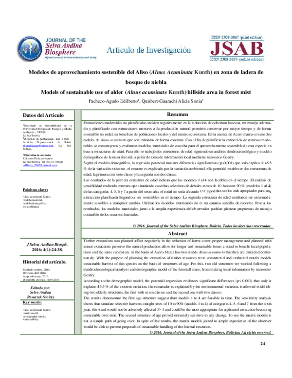 (PDF) Modelos de aprovechamiento sostenible del Aliso (Alnus Acuminata ...