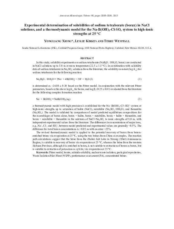 (PDF) Experimental determination of solubilities of sodium tetraborate ...