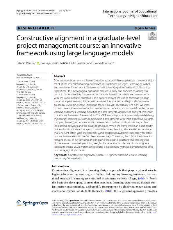 (PDF) Constructive alignment in a graduate-level project management ...