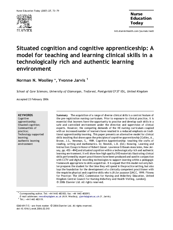 (PDF) Situated cognition and cognitive apprenticeship: A model for teaching and learning ...