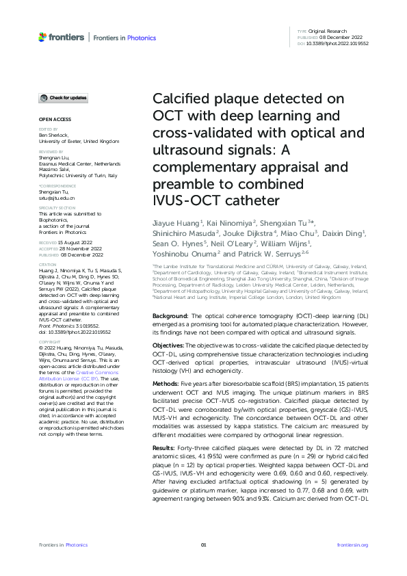 (PDF) Calcified plaque detected on OCT with deep learning and cross ...