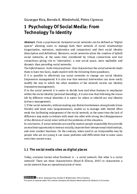 (PDF) 1. Psychology Of Social Media: From Technology To Identity